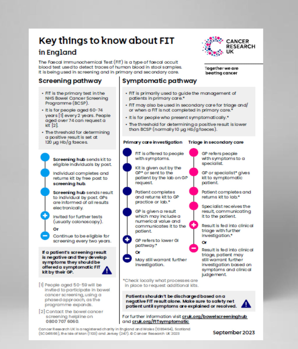 Key things to know about FIT - England – Cancer Research UK Publications