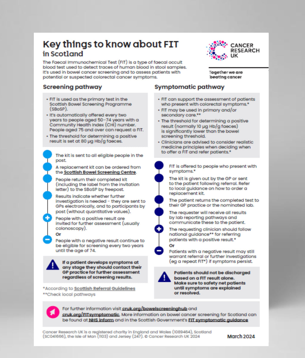 Key things to know about FIT (Scotland) – Cancer Research UK Publications